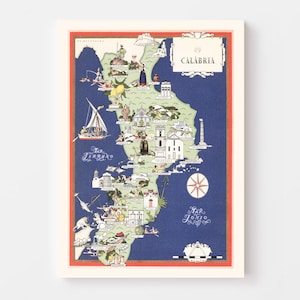 Calabria Italy Map 1938 - Old Map of Calabria Italy Italy Art Vintage ...