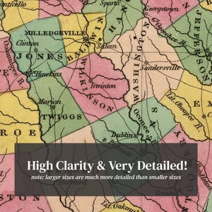 Georgia Map 1824, Vintage Georgia Map, Old Georgia Art, Wall Art Gift ...