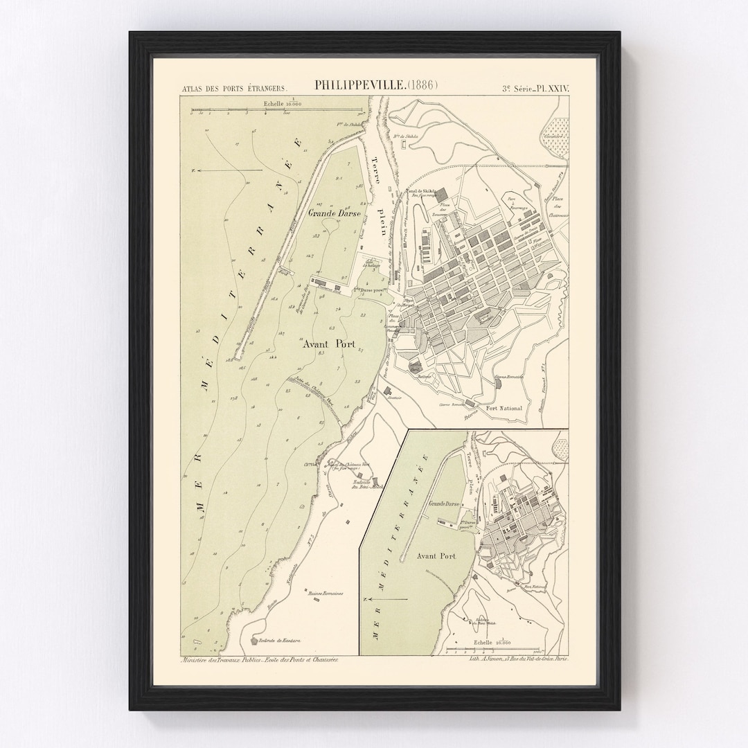 Skikda Map 1886 Old Map of Skikda Algeria Art Vintage Print Framed Wall ...