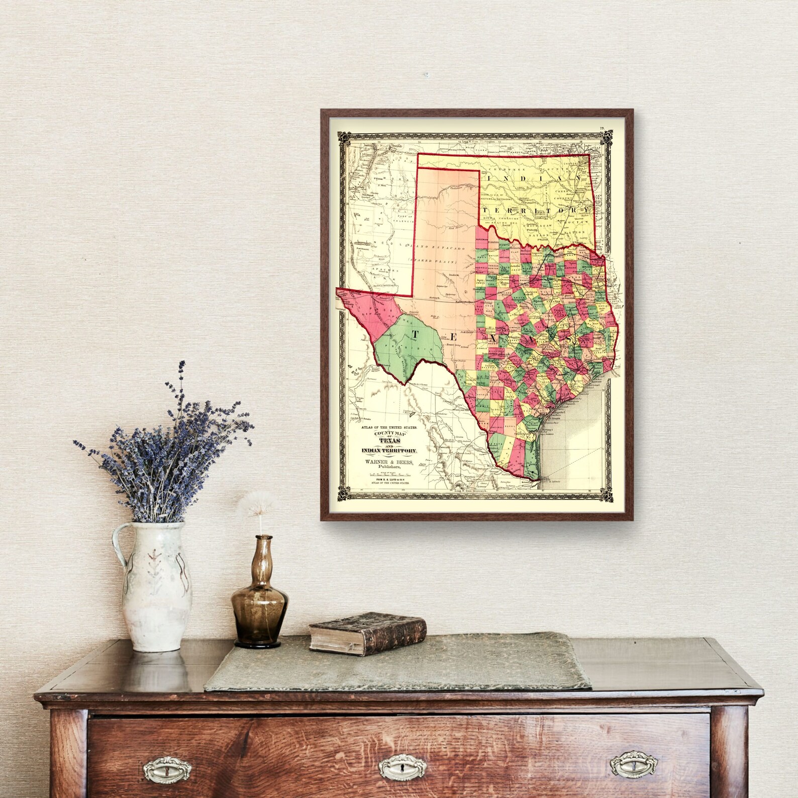 Texas Map 1874 Old Map of Texas Art Vintage Print Framed - Etsy