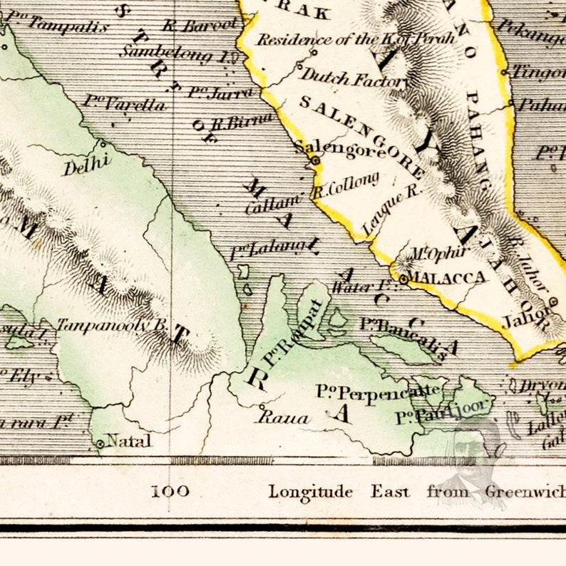 Malaysia, Myanmar, Thailand, Vietnam Map 1832, Vintage Malaysia ...