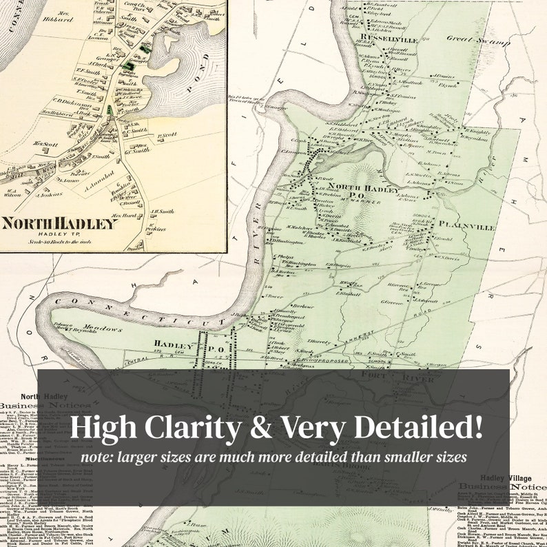 Hadley Map 1873, Vintage Hadley Map, Old Hadley Massachusetts Art, Wall ...
