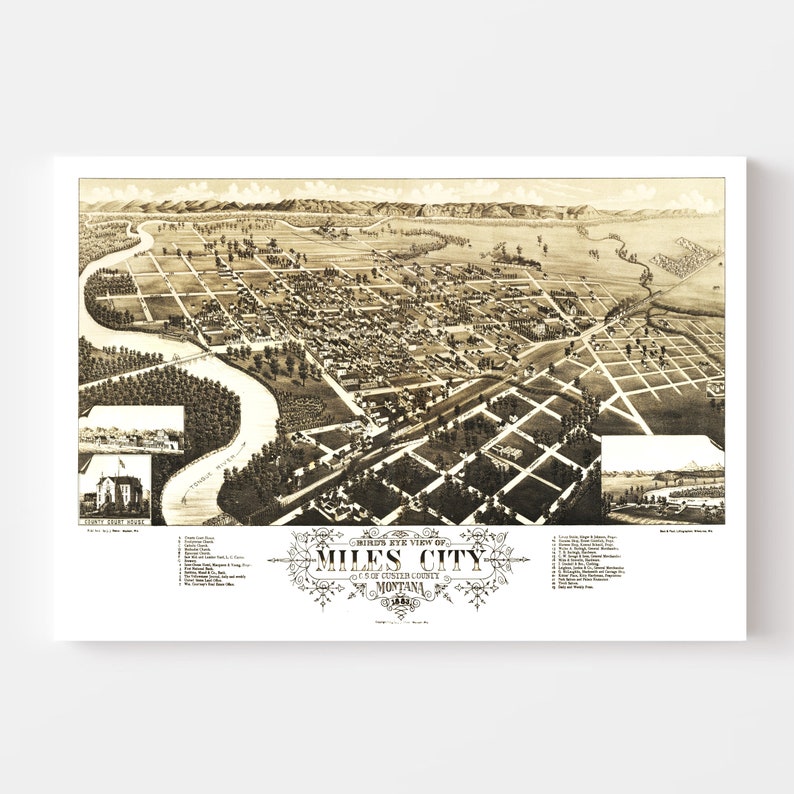 Miles City Map 1883 Old Map of Miles City Montana Art - Etsy