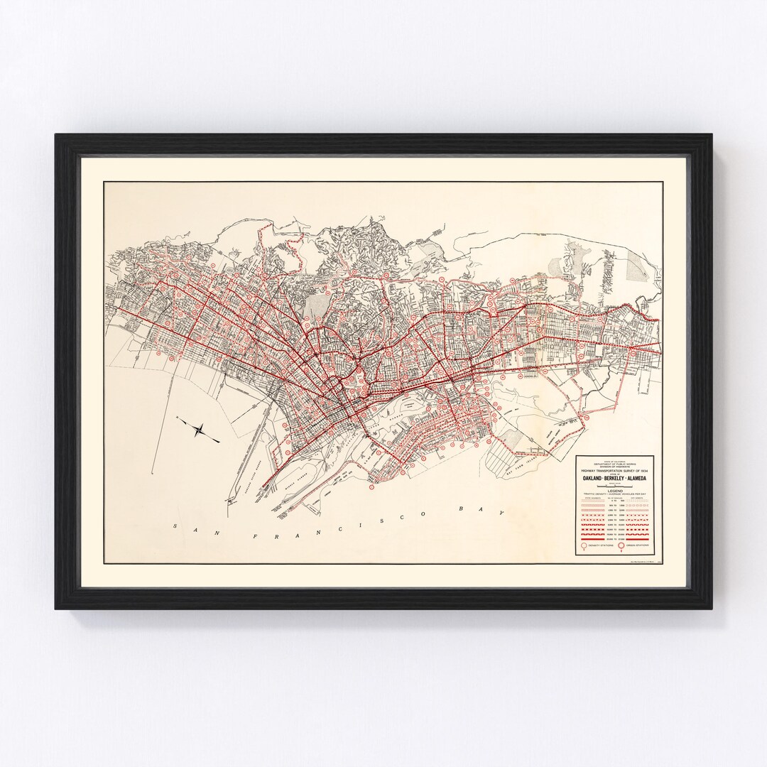 Oakland Map 1935, Vintage Oakland Map, Old Oakland California Art, Wall ...