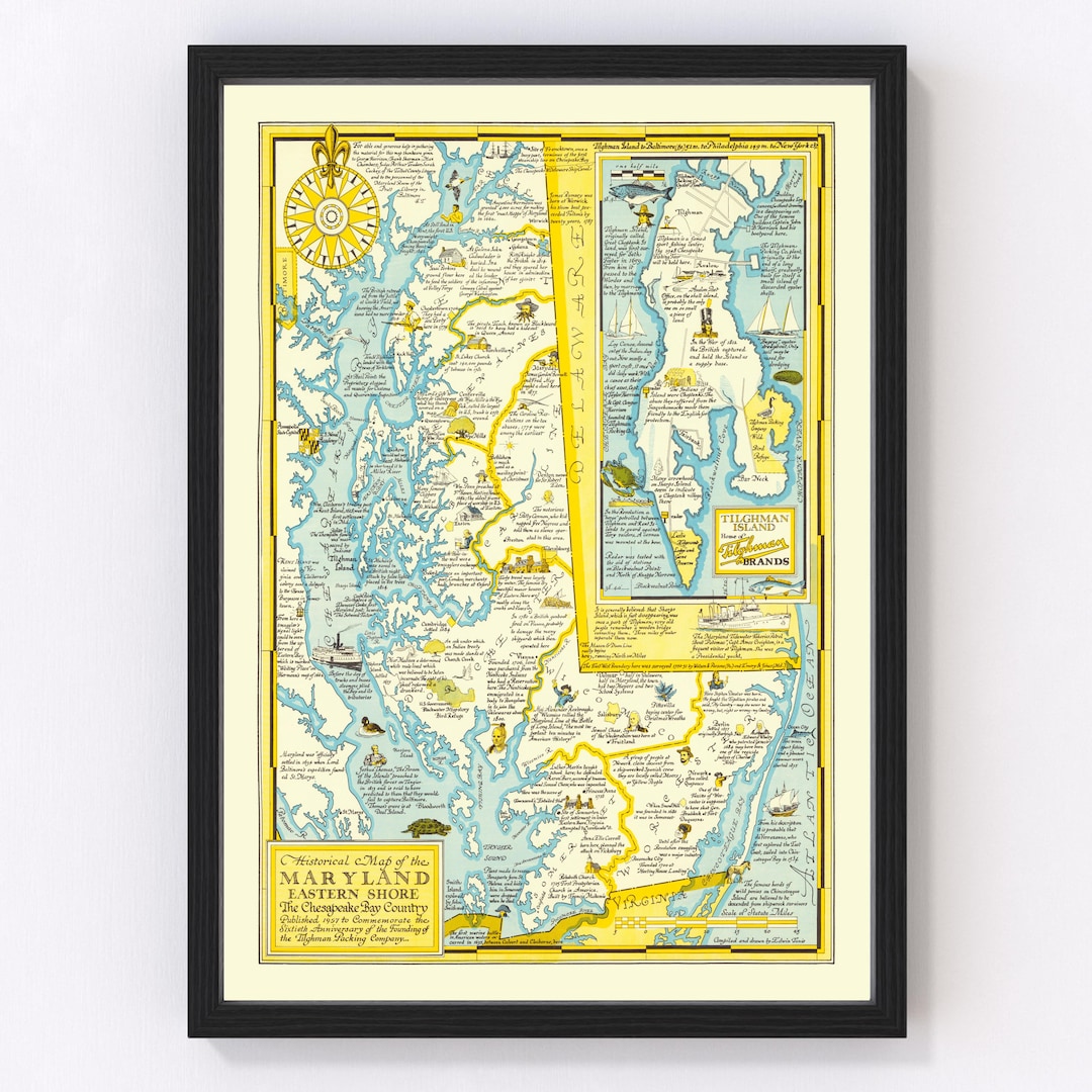 Eastern Maryland Shore Map 1957 Old Map of Eastern Maryland Shore Art ...