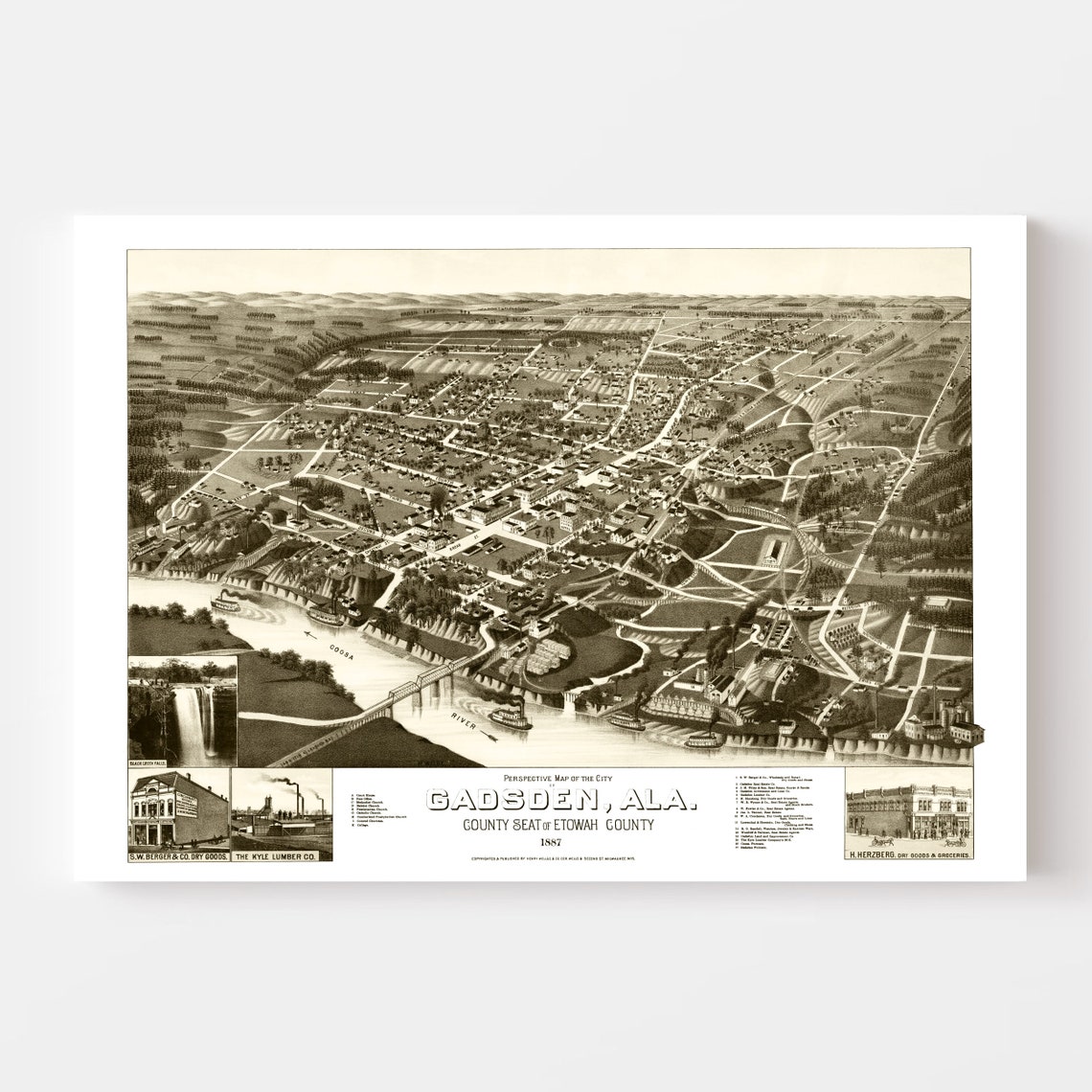 Gadsden Map 1887 Old Map of Gadsden Alabama Art Vintage - Etsy