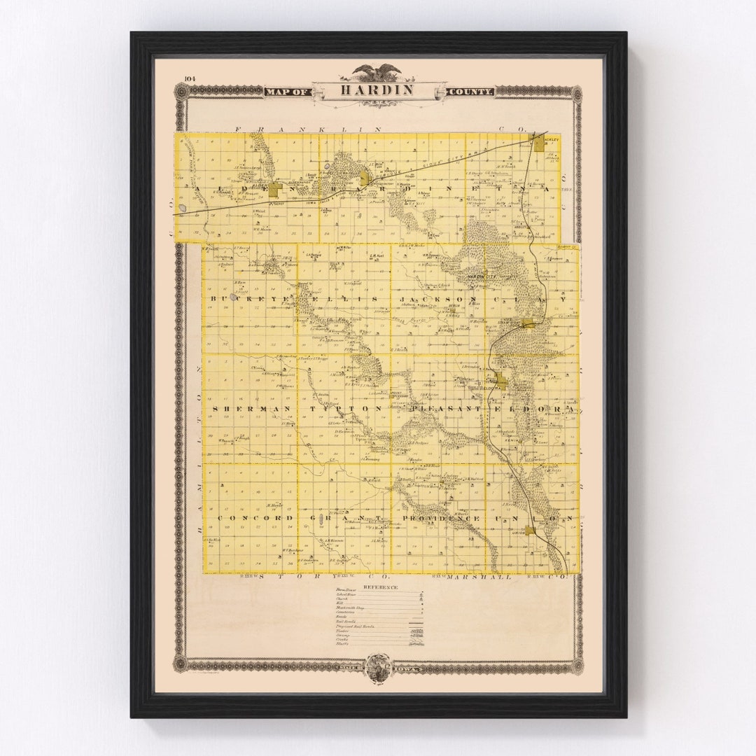 Hardin County IA Map 1875 Old Map of Eldora Iowa Art Vintage Print ...
