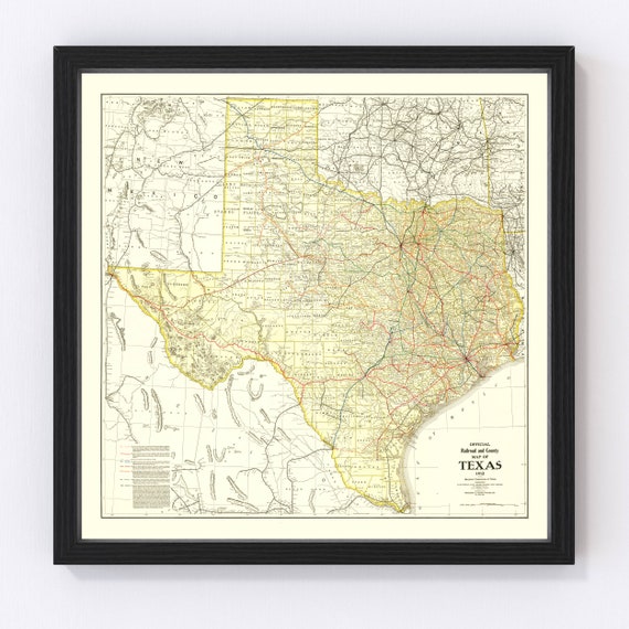 Texas Railroad Map 1912 Old Railroad Map of Texas Art - Etsy