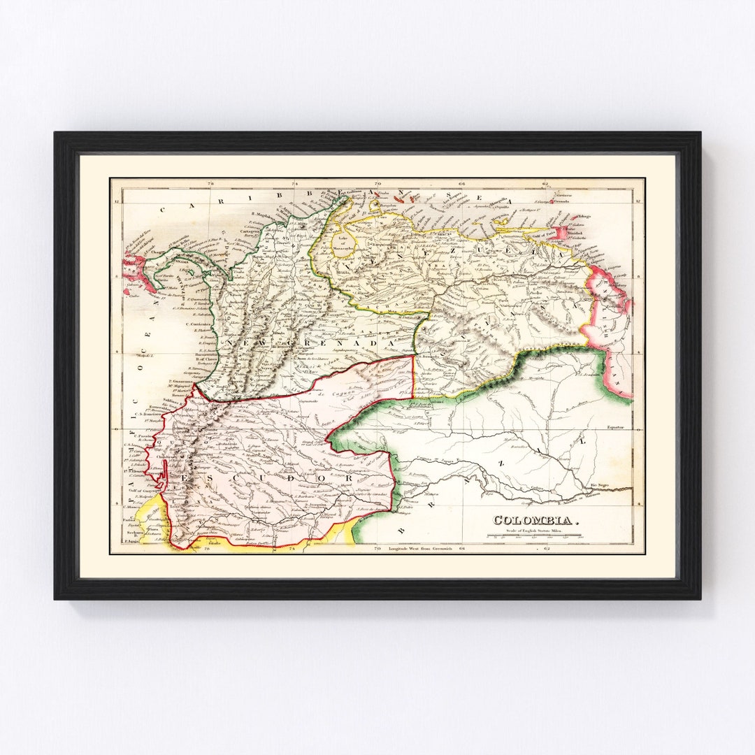 Colombia Map 1832, Vintage Colombia Map, Old Colombia Art, Wall Art ...
