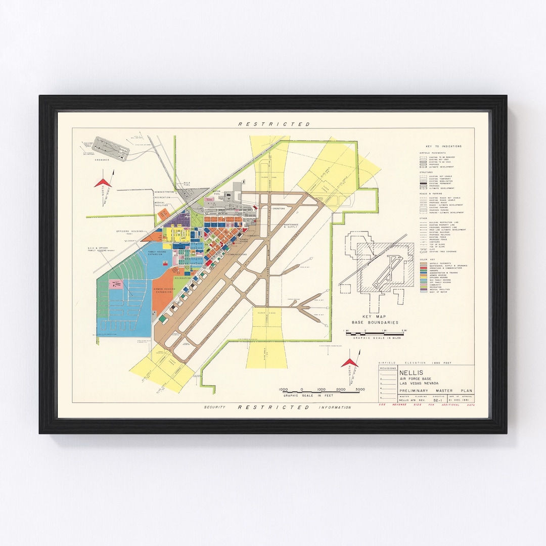 Nellis Air Force Base Map 1951 Old Map of Nellis Air Force Base Art ...