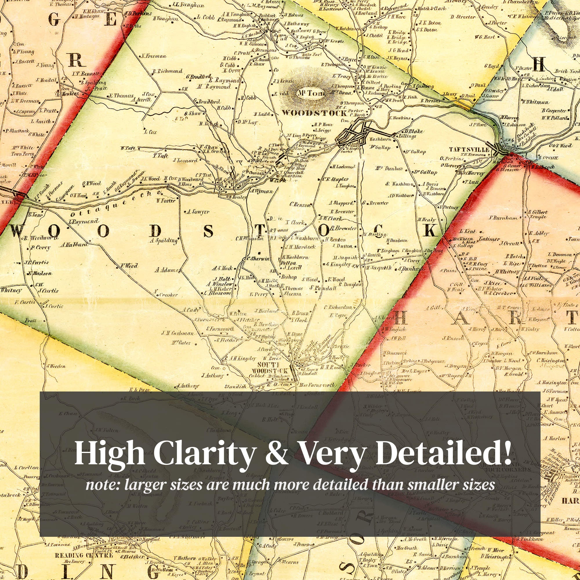 Windsor County Map 1855, Vintage Windsor County Map, Old Windsor County ...
