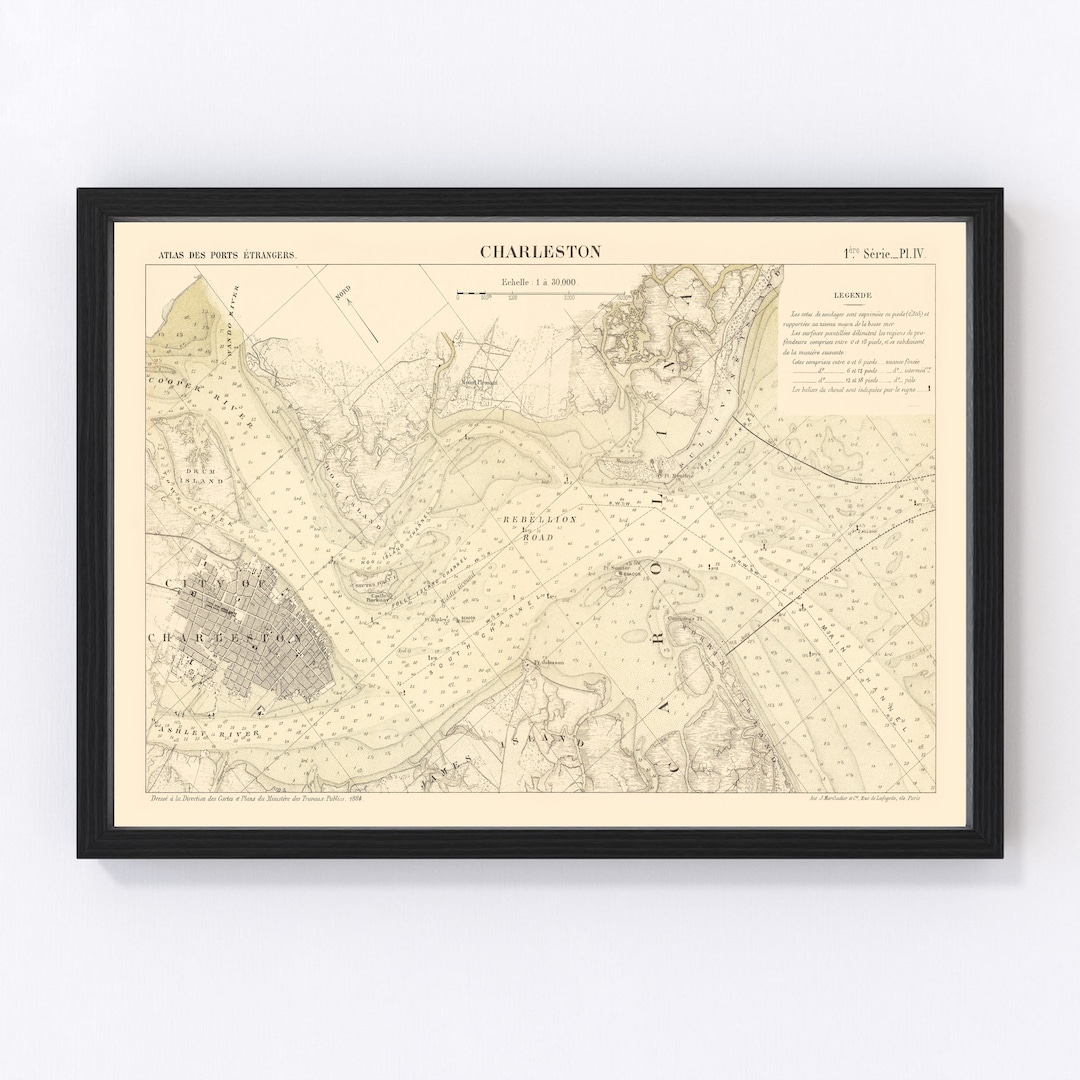 Charleston Map 1884 - Old Map of Charleston South Carolina Art Vintage ...