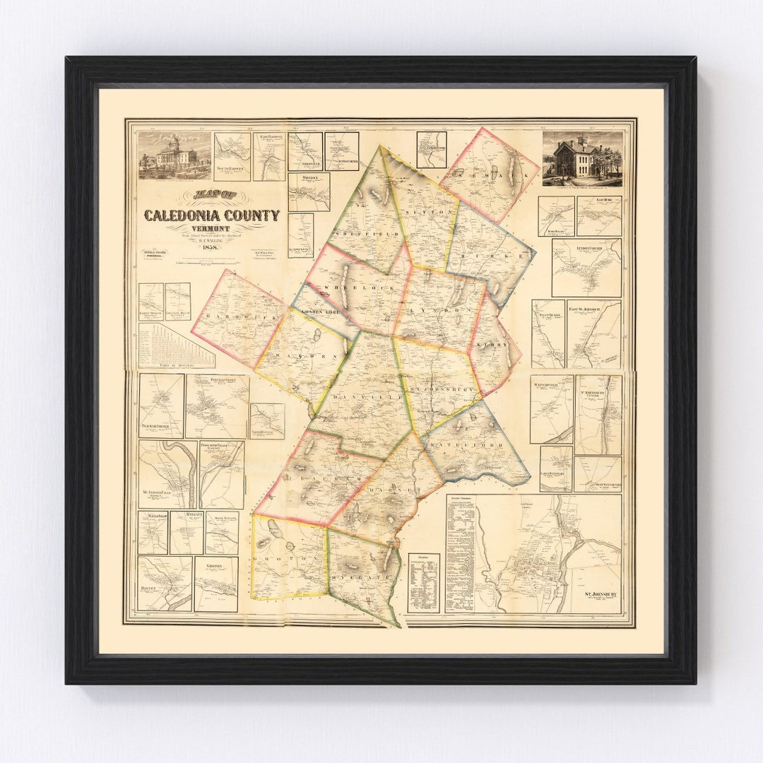 Caledonia County Map 1858, Vintage Caledonia County Map, Old Caledonia ...