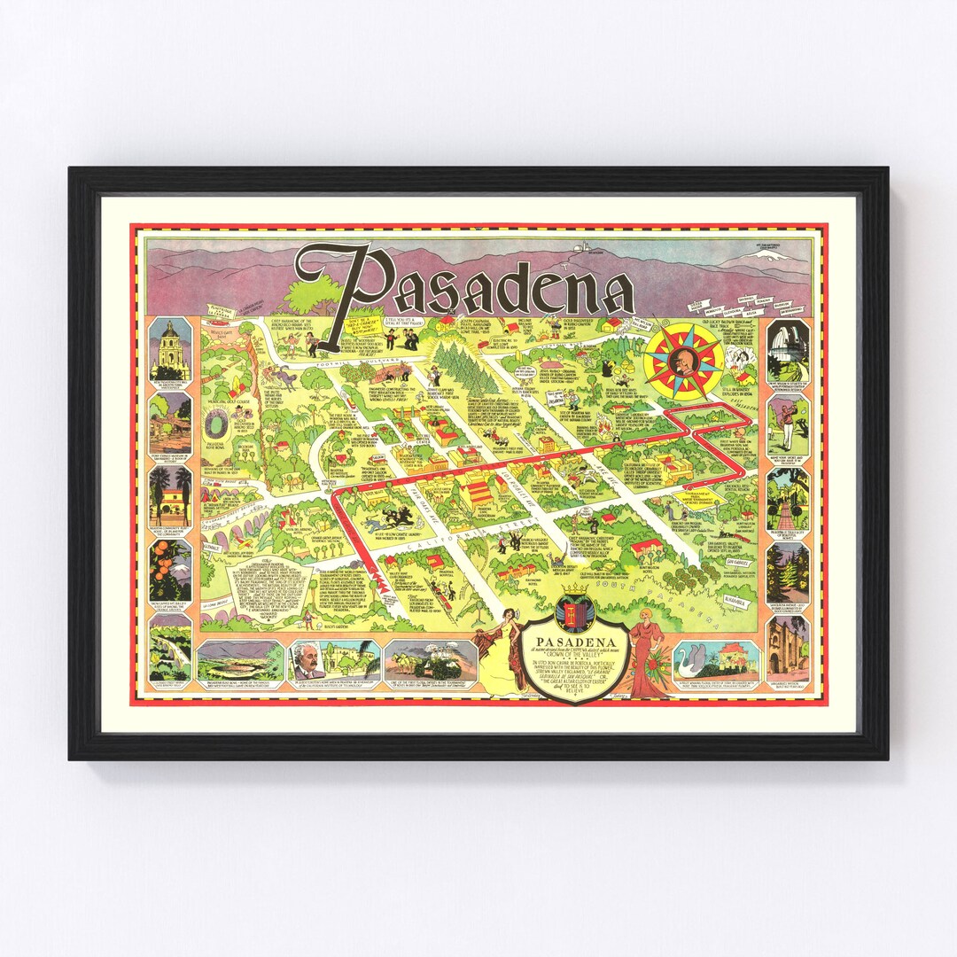 Pasadena Map 1933 Old Map of Pasadena California Art Vintage Print ...