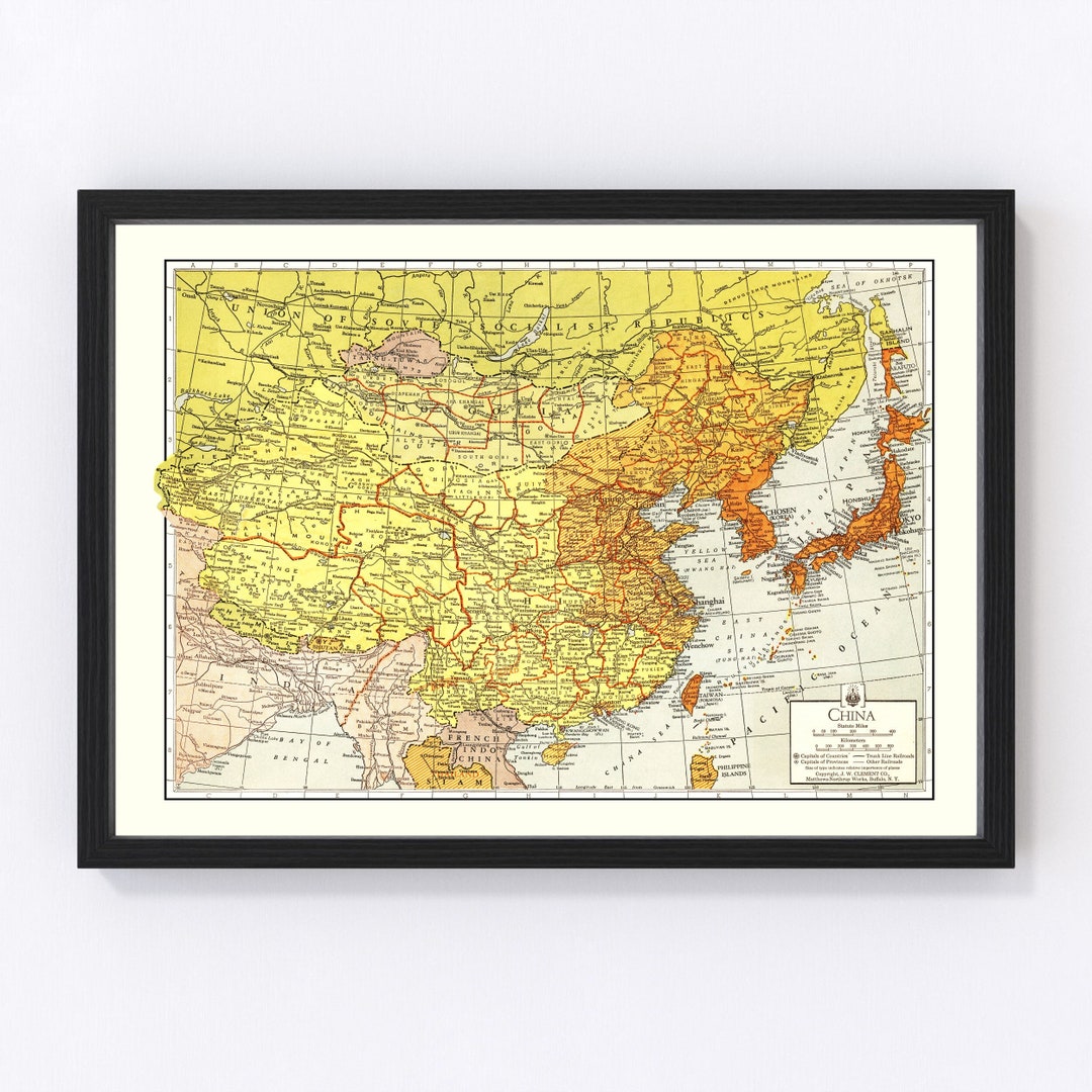 China Map Art Vintage Print From 1943 Old China Art Framed or Canvas - Etsy