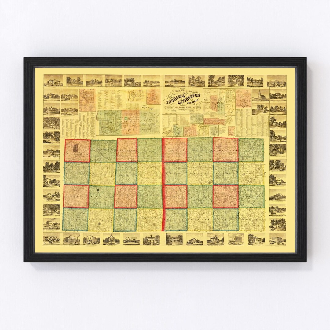 Ingham County Map 1859, Vintage Ingham County Map, Old Ingham County ...