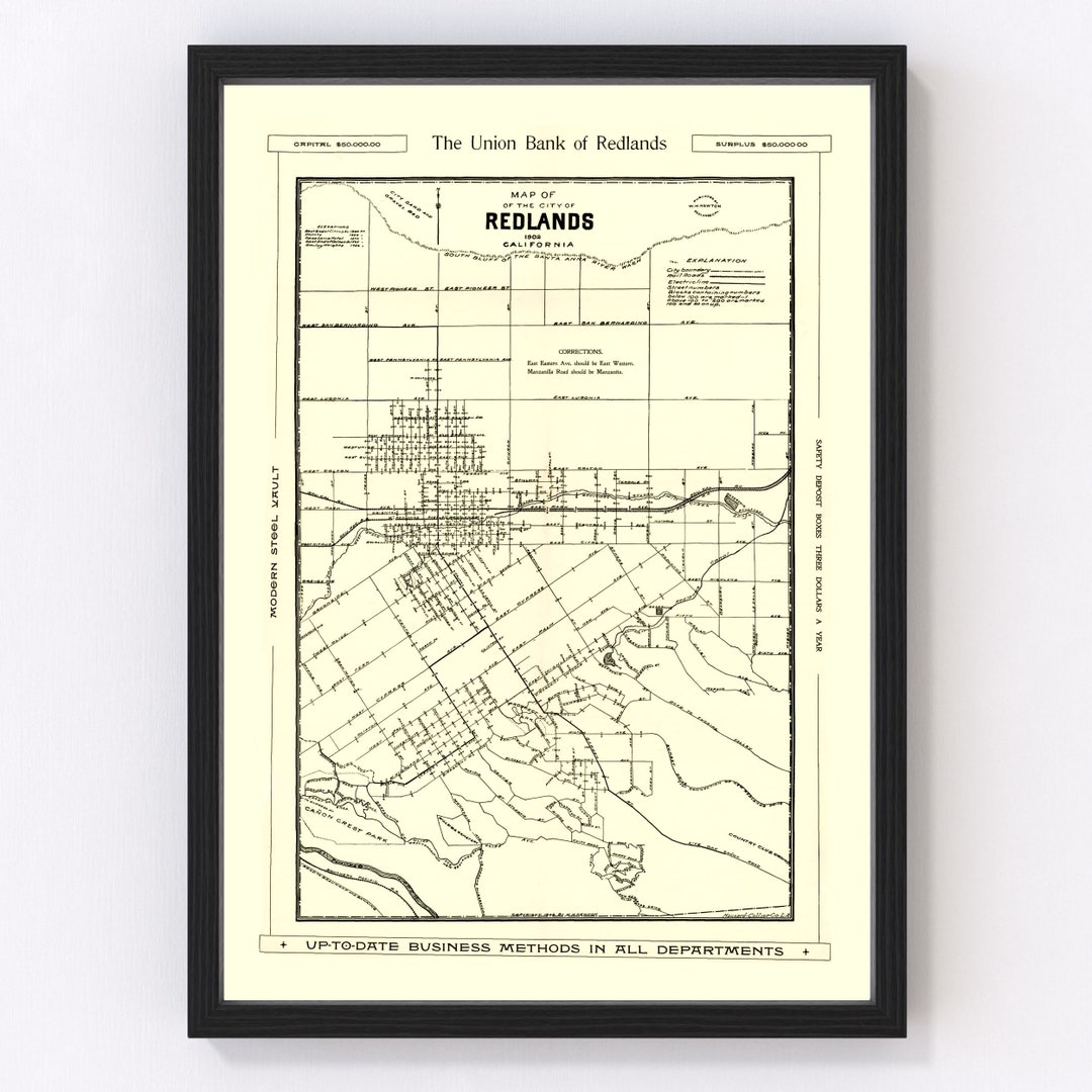 Redlands Map 1902, Vintage Redlands Map, Old Redlands California Art ...