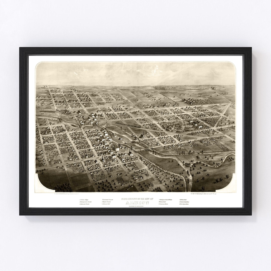 Albion Map 1868 Old Map of Albion Michigan Art Vintage Print Framed ...