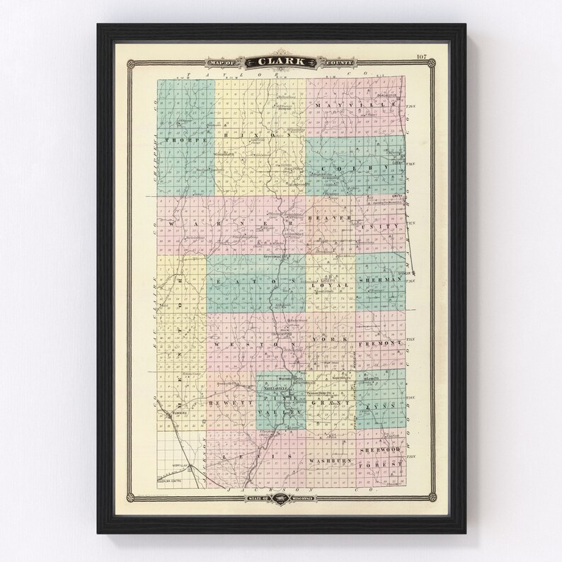 Clark County WI Map 1878 Old Map of Neillsville Wisconsin - Etsy