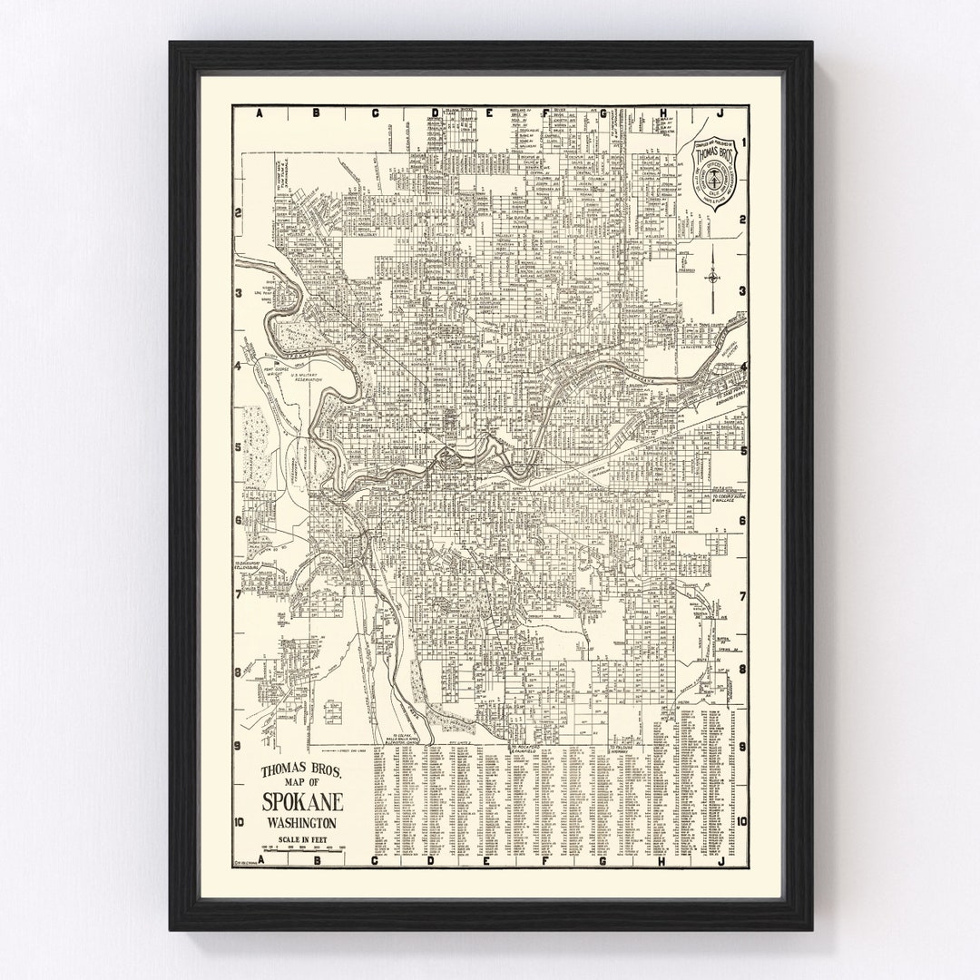 Spokane Map 1920 - Old Map of Spokane Washington Art Vintage Print ...