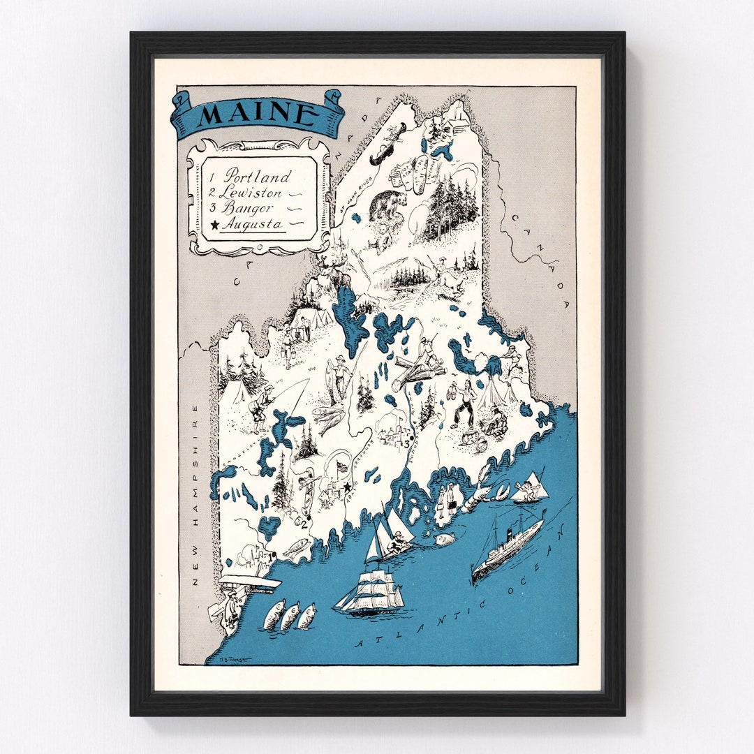 Maine Map 1931, Vintage Maine Map, Old Maine Art, Wall Art Gift for ...