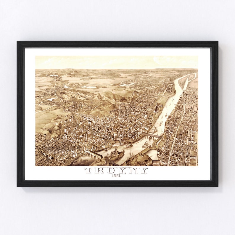 Troy Map 1881 - Old Map of Troy New York Art Vintage Print Framed ...