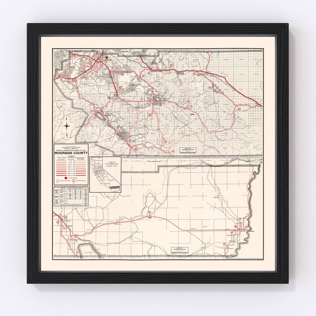Riverside County CA Map 1935 Old Map of California Art Vintage Print ...