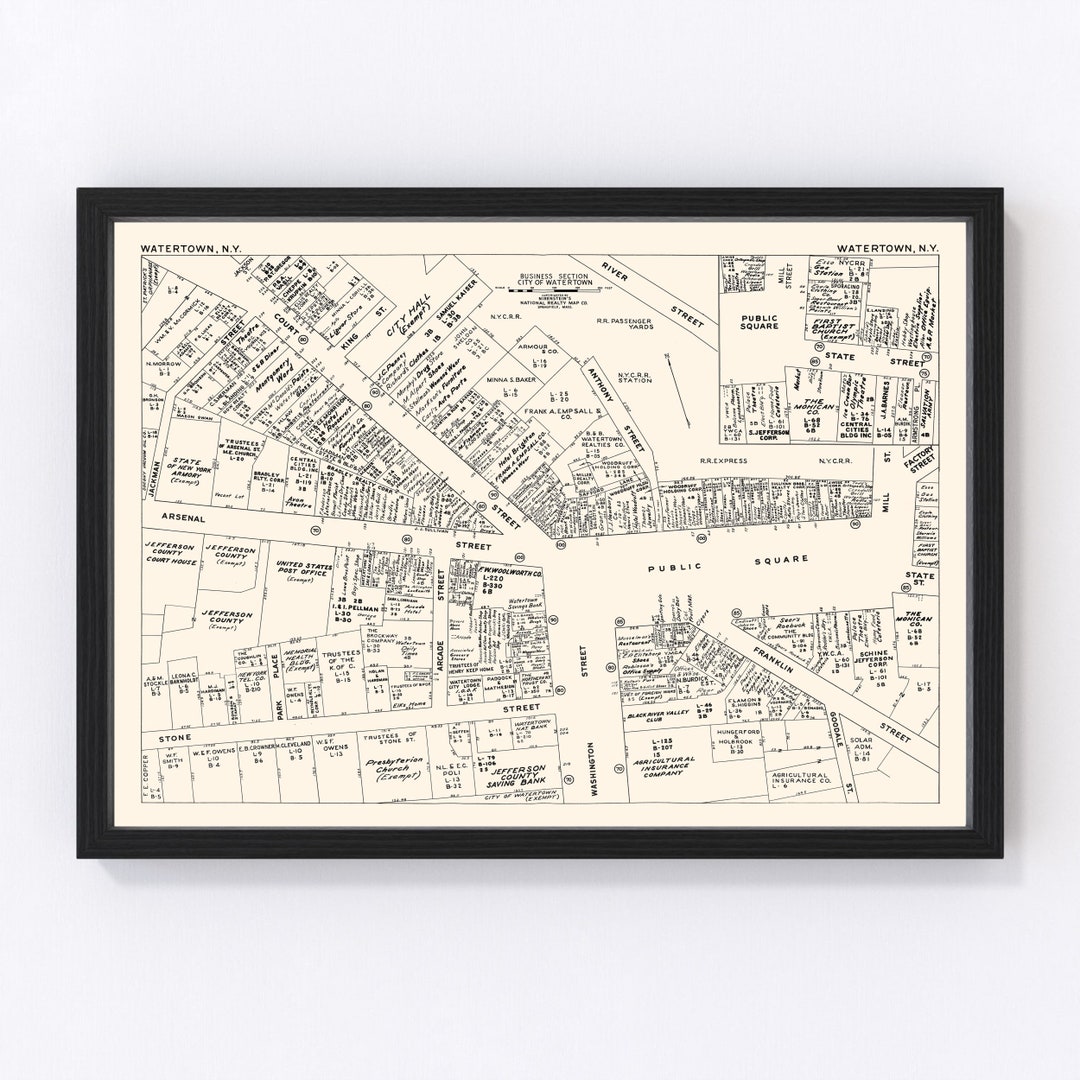 Watertown Map 1947, Vintage Watertown Map, Old Watertown New York Art ...