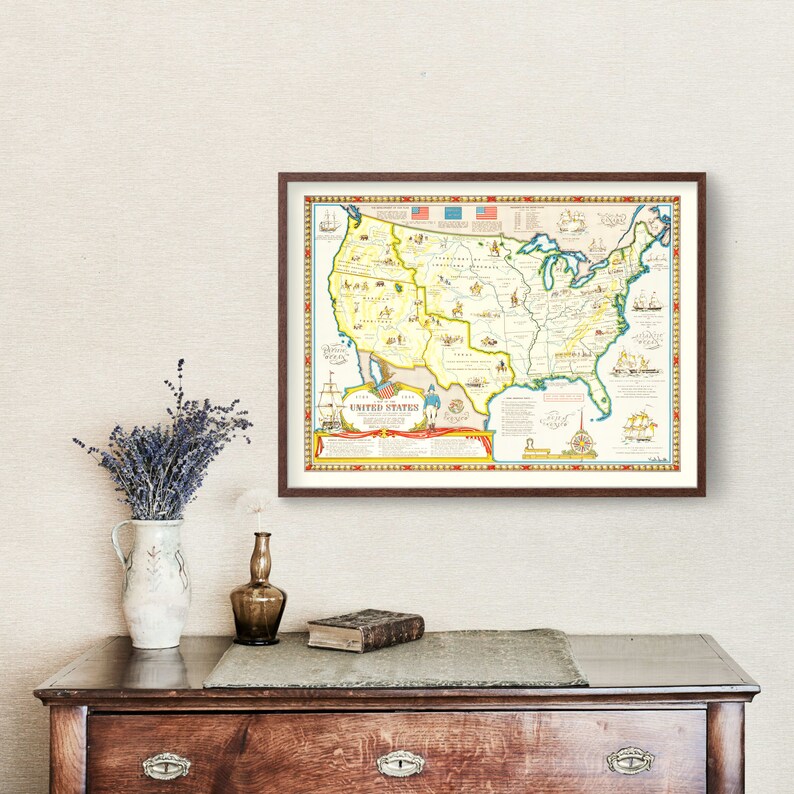 United States Map 1958, Vintage United States Map, Old United States ...