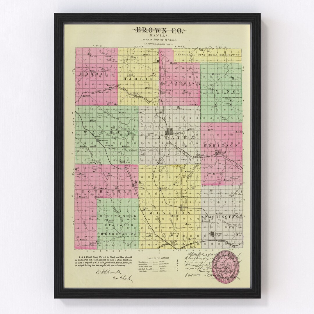 Brown County Map 1887, Vintage Brown County Map, Old Brown County ...