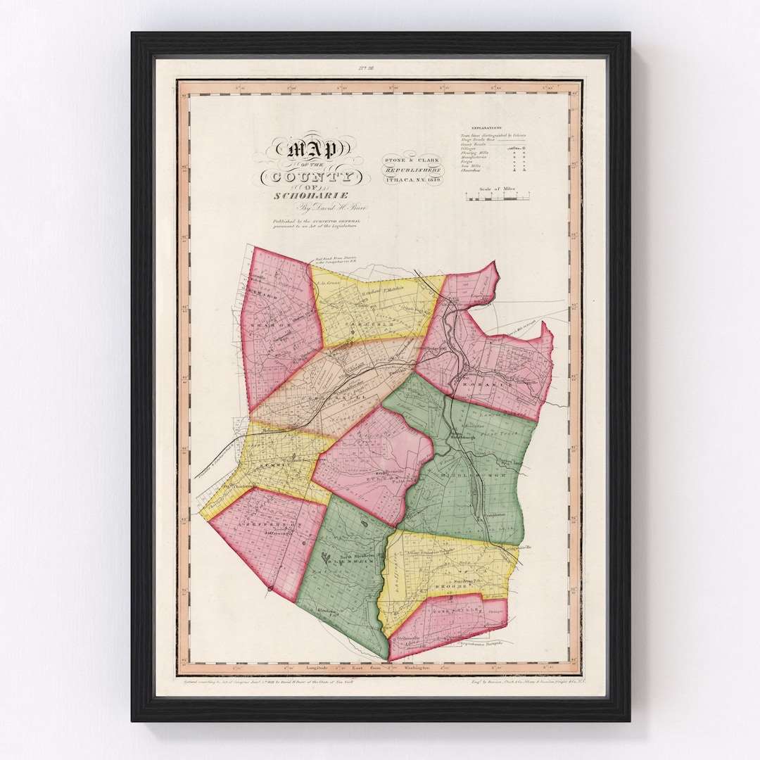 Schoharie County Map 1839, Vintage Schoharie County Map, Old Schoharie ...
