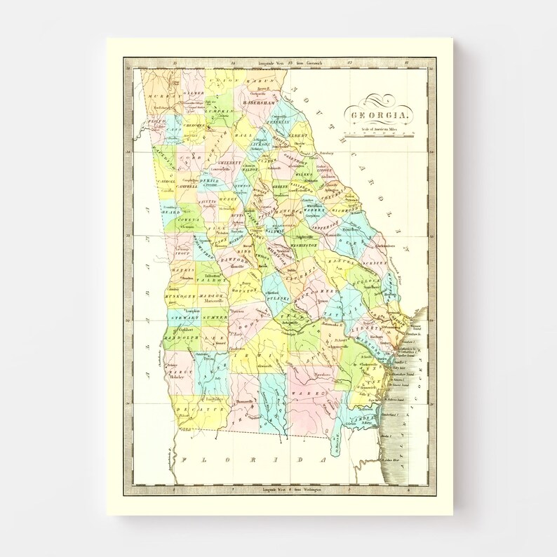 Georgia Map 1834 Old Map of Georgia Art Vintage Print Framed - Etsy