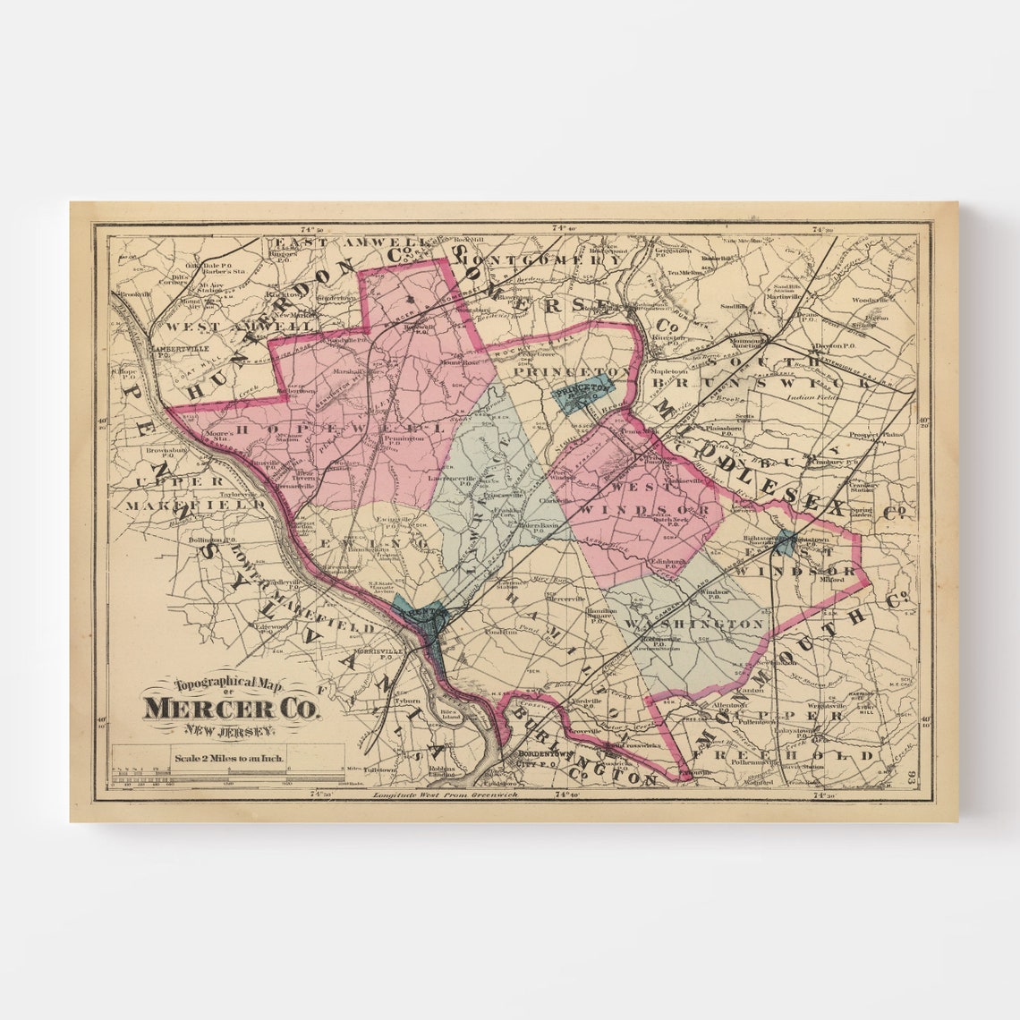 Mercer County NJ Map 1872 Old Map of Trenton New Jersey Art - Etsy