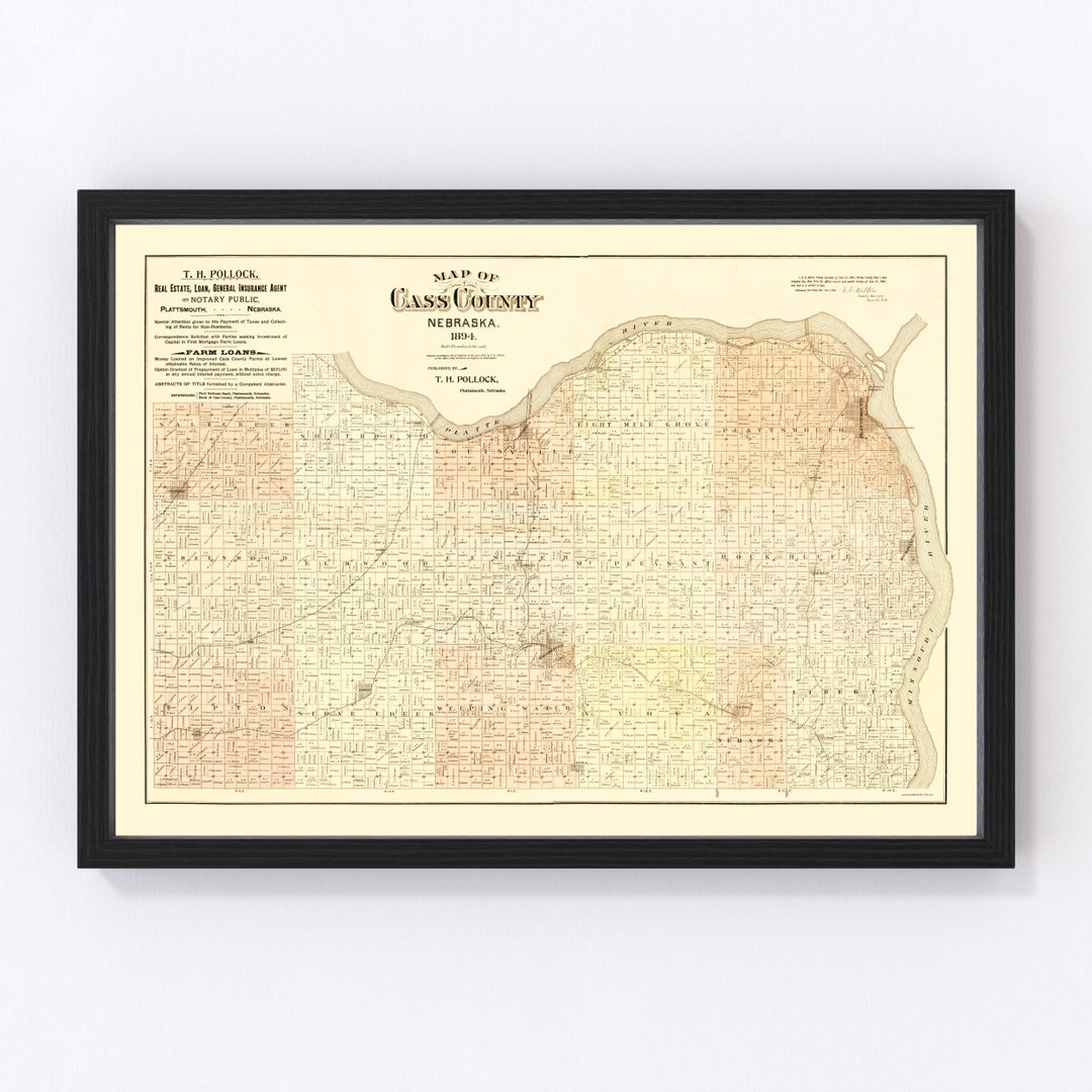 Cass County Map 1894, Vintage Cass County Map, Old Cass County Nebraska ...