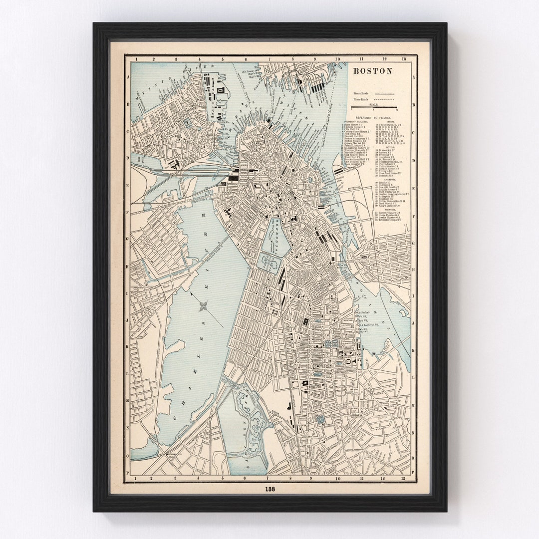 Boston Map 1893, Vintage Boston Map, Old Boston Massachusetts Art, Wall ...