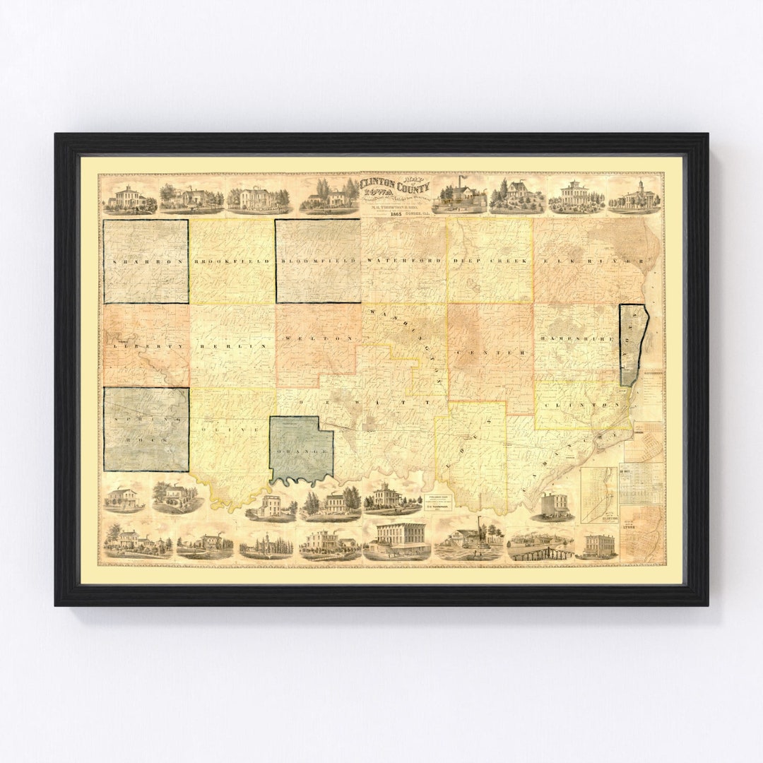 Clinton County Map 1865, Vintage Clinton County Map, Old Clinton County ...