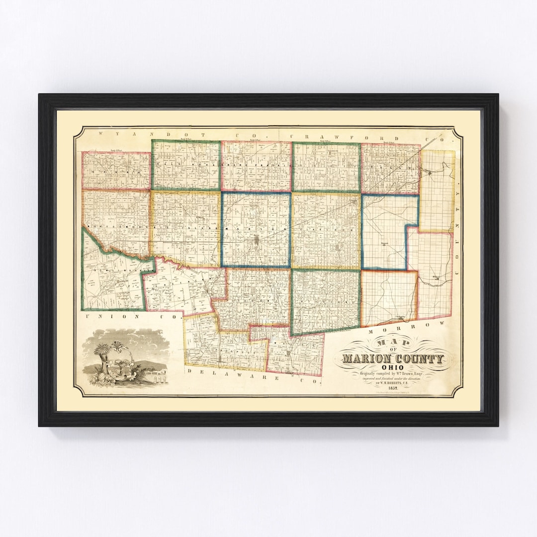 Marion County Ohio Map 1852 - Old Map of Marion County Ohio Art Vintage ...