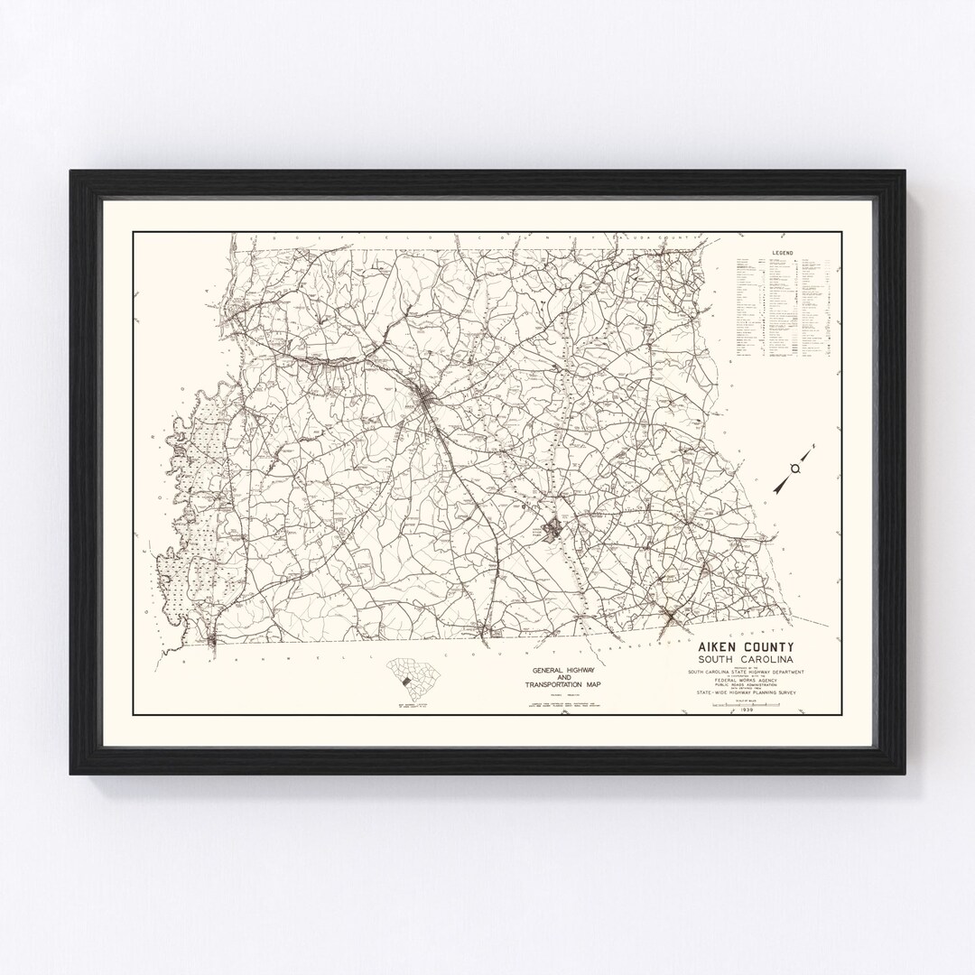 Aiken County Map 1939, Vintage Aiken County Map, Old Aiken County South ...