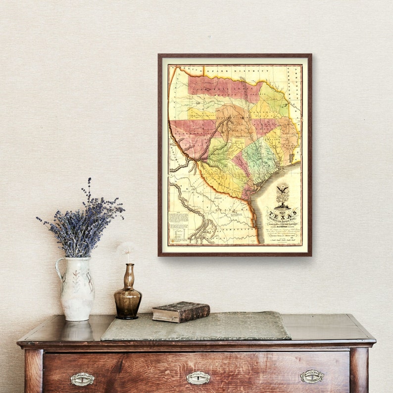 Texas Map 1837 Old Map of Texas Art Vintage Print Framed - Etsy