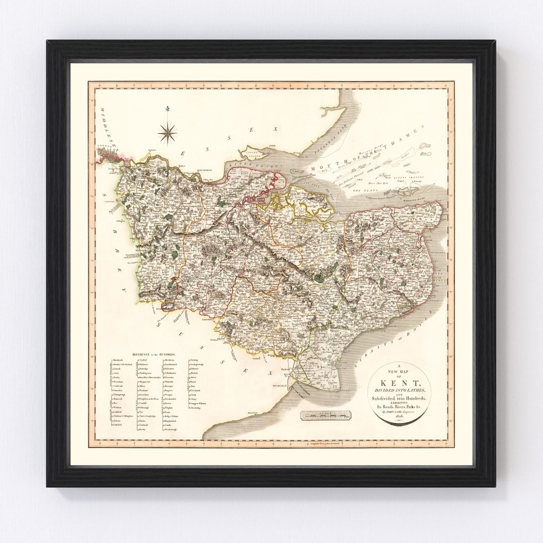 Kent County England Map 1806, Vintage Kent County England Map, Old Kent ...