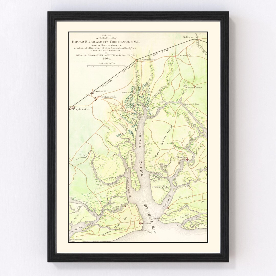 Broad River Map 1865, Vintage Broad River Map, Old Broad River Art ...
