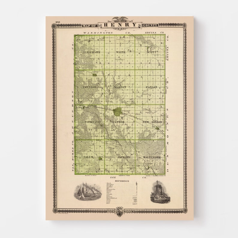 Henry County IA Map 1875 Old Map of Mount Pleasant Iowa Art - Etsy