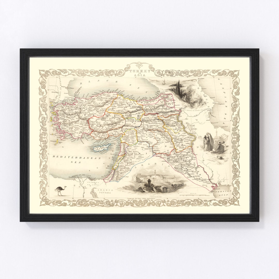 Turkey Map 1851, Vintage Turkey Map, Old Turkey Art, Wall Art Gift for ...