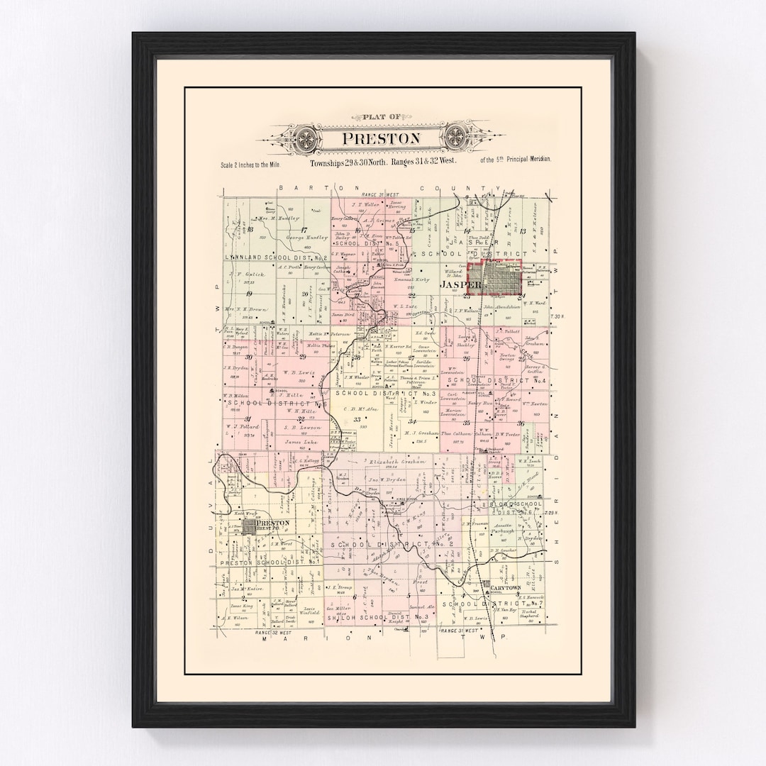 Preston MO Map 1895 Old Map of Preston Township Missouri Art Vintage ...