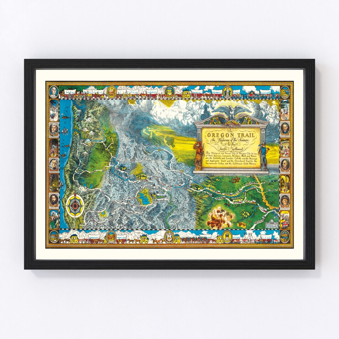 Oregon Trail Map 1932 - Old Map of Oregon Trail Art Vintage Print ...
