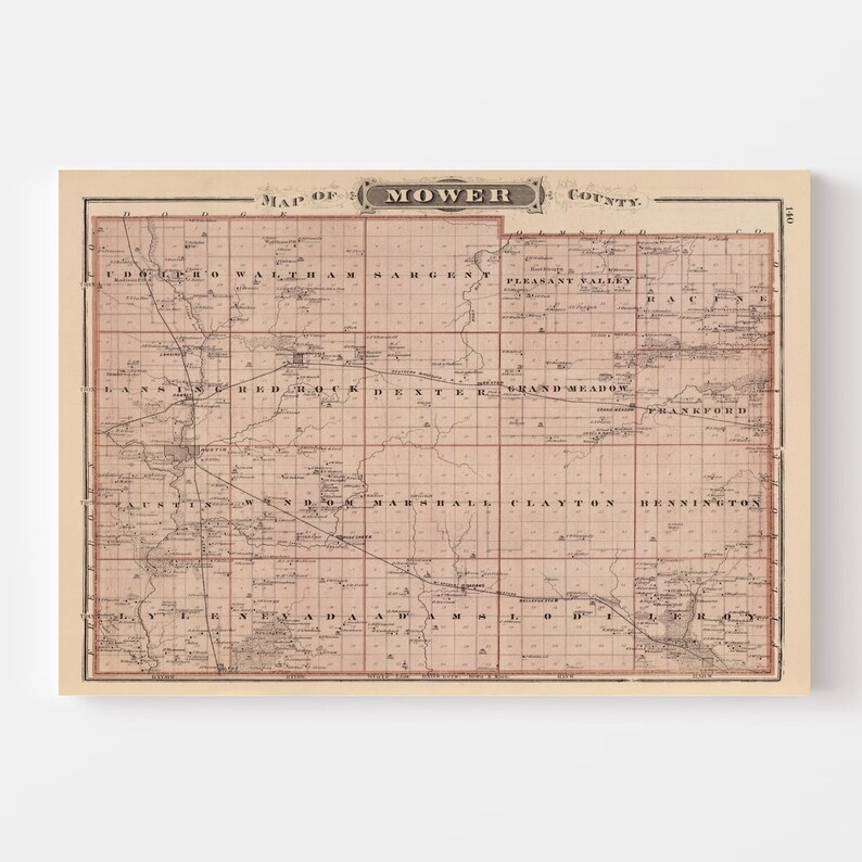Mower County MN Map 1874 Old Map of Austin Minnesota Art - Etsy