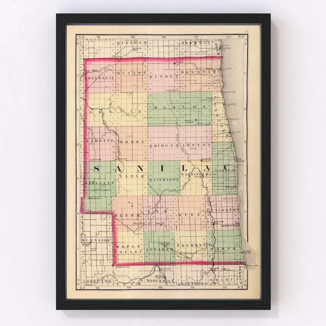 Sanilac County Map 1873, Vintage Sanilac County Map, Old Sanilac County ...