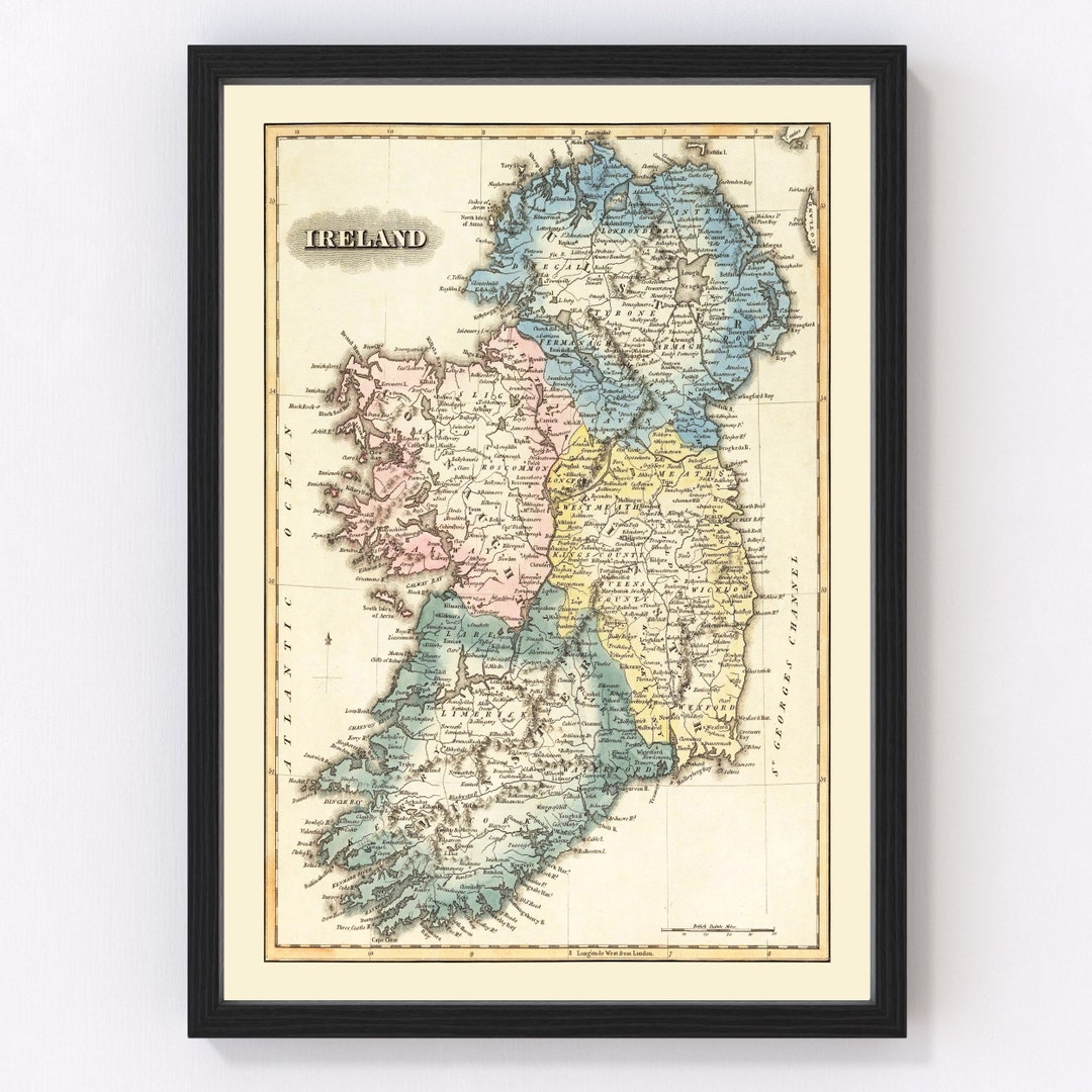 Ireland Map 1823, Vintage Ireland Map, Old Ireland Art, Wall Art Gift ...