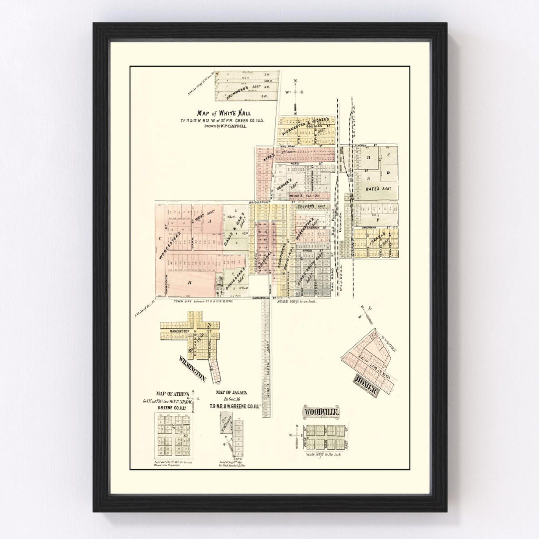 White Hall Map 1873 Old Map of White Hall Illinois Art Vintage Print ...