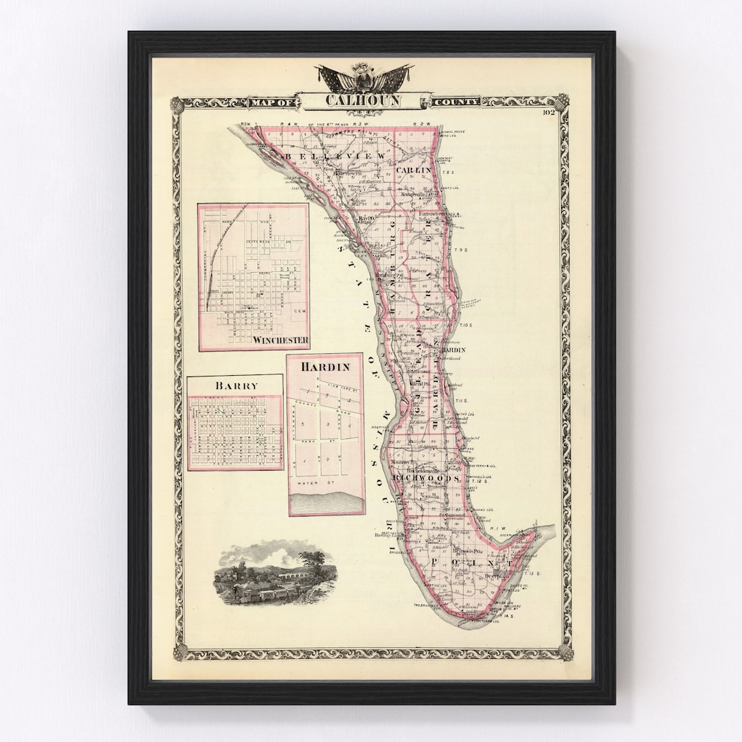 Calhoun County Map 1876, Vintage Calhoun County Map, Old Calhoun County ...